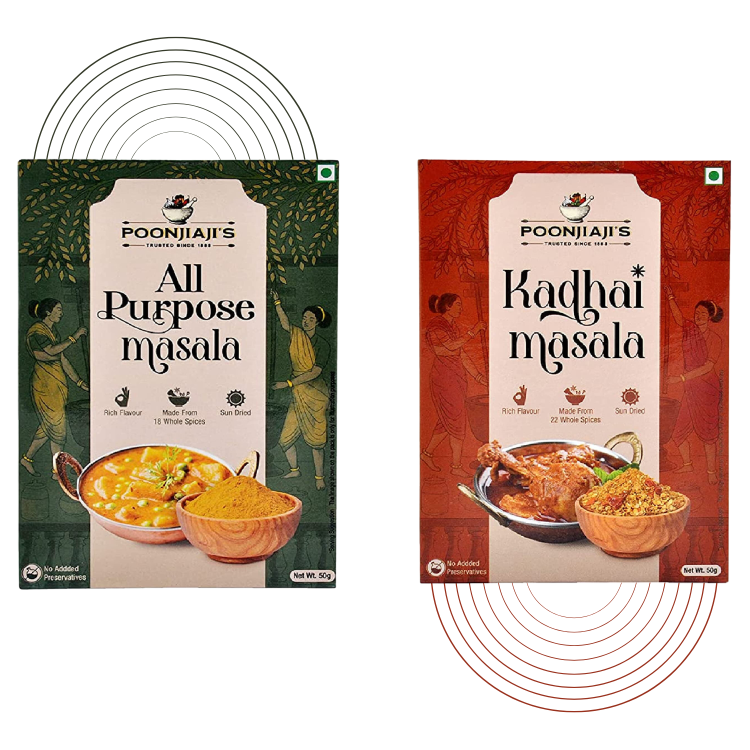 Poonjiaji's Kadhai & All Purpose Masala Combo (50g x 2) - Essential ...